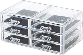 Compactor RAN6044 Make-up- und Schmuck-Aufbewahrungsbox mit 6 Schubladen, transparent, Polystyrol und Stoff, 23,8 x 15 x Höhe 11 cm
