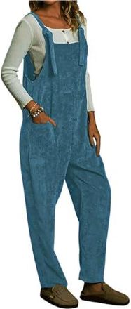 Generic Salopette en velours c&ocirc;tel&eacute; pour femme, multi-poches, coupe ample, tenue dautomne tendance, pour les vacances, les voyages, bleu lac, S