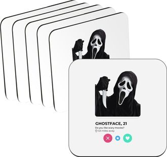 Fabulous Untersetzer aus Kork - Ghostface Film Horror Social Netzwerk Treffen Liebe - 6 St&uuml;ck (95 x 95 mm)