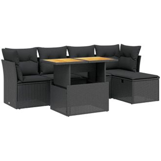 vidaXL 6-tlg. Garten-Sofagarnitur mit Kissen Schwarz Poly Rattan vidaXL