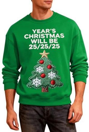 Generic Sweat-shirt de Noël moche pour homme - Imprimé 3D - Manches longues - Col rond - Imprimé amusant - Sans capuche - Coupe ample - Pour fête de vacances 