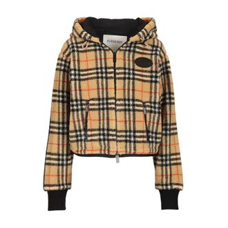 Burberry Cropped Check Fleece Hooded Jacket - - Sweatshirts & Hoodies - Damen - Beige - M