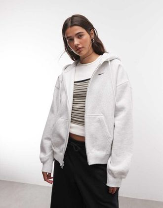 Nike Studio Fleece hoodie oversize zipp&eacute; int&eacute;gral &eacute;pais gris