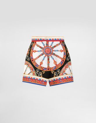 Dolce & Gabbana Shorts Aus Popeline Mit Carretto-print - Frau Hosen Und Shorts Mehrfarbig 40