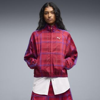 Puma Veste d&eacute;contract&eacute;e &agrave; carreaux &eacute;cossais T7 Femme, V&ecirc;tements, Rouge, XL
