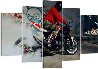Arttor Bilder auf Leinwand 150x100cm Leinwandbild Motorrad motorradfahrer graffiti Gro&szlig; XXL Wanddeko Bild Schlafzimmer Set 5 teilige Wandbilder Dekoration Wo