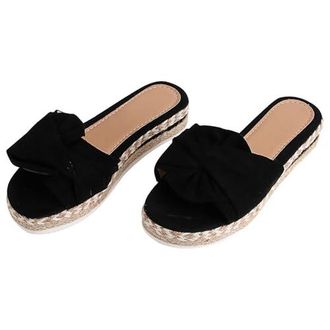 BESPORTBLE DEARMAMY Sandales d&Eacute;t&eacute; &agrave; Plateforme pour Filles Sandales Ouvertes en Corde Tress&eacute;e Noire Semelle &Eacute;paisse Noeud D&eacute;coratif L&eacute;g&egrave;res et Confortables Chaus