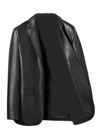 Generic Blazer fin en cuir pour homme Printemps Automne Style décontracté Business Style Léger Doux Costume Veste, Noir, XXL