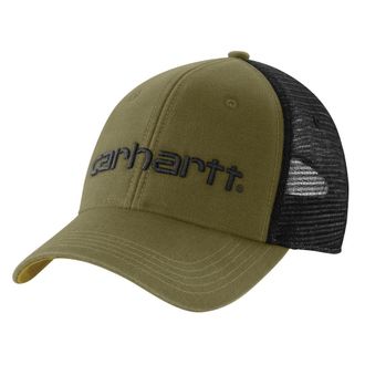 Carhartt Work in Progress Herren Canvas Mesh Back Logo Graphic Cap, Dunkelbronzefarbenes Gr&uuml;n, Einheitsgr&ouml;&szlig;e