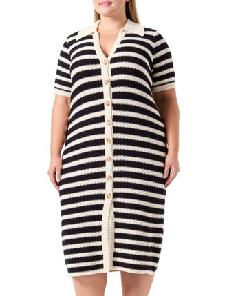 Vero Moda Y.A.S Damen YASCROC SS MIDI Knit Dress NOOS Kleid, Birch/Stripes:Black, X-Large