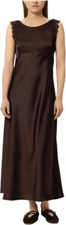 Luisa Cerano Femme, Robes, Brun, Taille: 44 FR Robe Longue en Satin avec D&eacute;tails en Dentelle