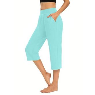 Generic Pantalon de pyjama femme 3/4 grandes tailles : leggings capri femmes avec poches pantalon de sommeil taille haute pantalon de yoga hiver capri pantalo