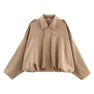 Generic Blouson bomber en faux daim pour femme - Style d&eacute;contract&eacute; - Manches longues - Tendance - Streetwear, kaki, S