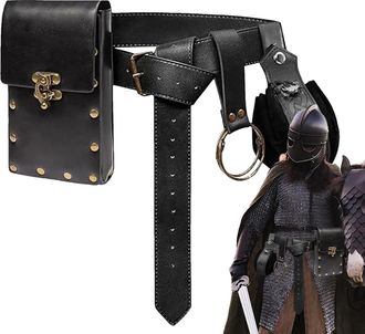 Generico Steampunk - Retro aus PU-Leder, Gothic, Renaissance, Beintaschen mit Kette, Rock-Organizer, Vintage, mittelalterlich, Cosplay, Streetwea, schwarz, sie
