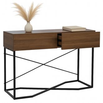 Mendler Konsolentisch HWC-P47, Telefontisch Beistelltisch Ablagetisch, Schublade Melamin Industrial 81x120x40cm - braun