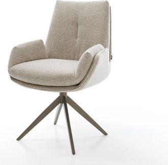 DELIFE Drehstuhl Clea-Flex Webstoff Soft Beige Kreuzgestell breit Effektfinish Titan 360&deg; drehbar Wippfunktion, Esszimmerst&uuml;hle