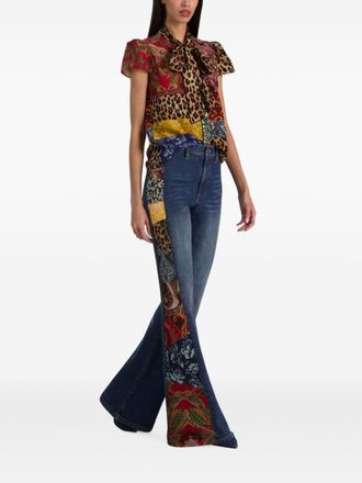 Alice & Olivia Patchwork Silk Pussy-Bow Blouse - Multicolor