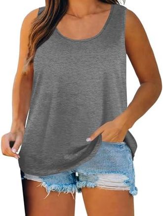 Generic D&eacute;bardeurs de sport surdimensionn&eacute;s en coton de couleur unie pour femme - Coupe ample - Sans manches - Col rond - L&eacute;ger et doux, Gris 1, 5XL