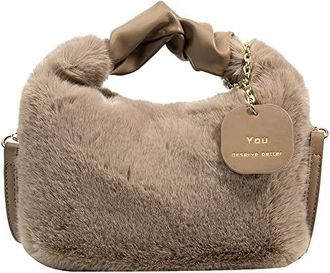Generic Sac &agrave; bandouli&egrave;re en peluche pour femme - Sac &agrave; main tendance avec poign&eacute;e sup&eacute;rieure - Sac &agrave; bandouli&egrave;re avec fermeture &eacute;clair, marron, Small