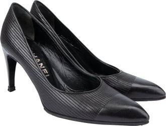 Chanel Hohe Schuhe - Chanel Black Stitching Leather Heels (36) - Gr. ONE_SIZE - in Bunt - f&uuml;r Damen