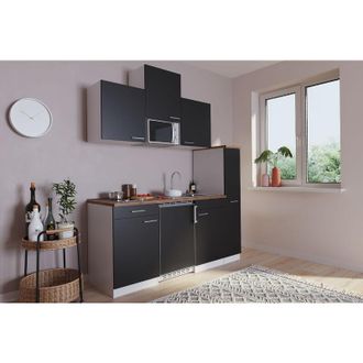 Respekta K&uuml;che Minik&uuml;che Singlek&uuml;che K&uuml;chenzeile Wei&szlig; Schwarz Luis 180 cm Respekta