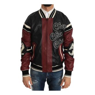 Dolce & Gabbana Schwarze Rote Leder Club Lounge Jacke - - Jackets - Herren - Mehrfarbig - XS