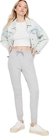 Trendyol Pantalon de survêtement pour Homme Taille Moyenne, Gris, M Femme
