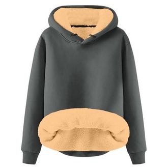 Generic Sweat &agrave; capuche dhiver uni en velours pour femme, gris, 4XL