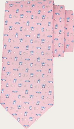 Ferragamo Herren Seidenkrawatte mit Pinguin-Print Rosa