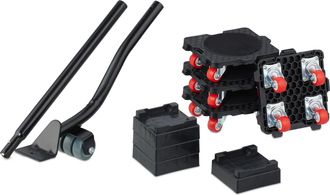 Relaxdays M&ouml;belheber und M&ouml;belroller Set, Transportrollen M&ouml;bel, bis 300 kg, 4 Aufs&auml;tze, M&ouml;belverschieber, schwarz/rot