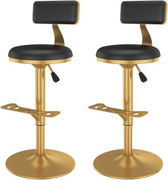 Generic Barhocker, 60-80 cm hoch, 2er-Set drehbare Barhocker aus PU-Leder mit R&uuml;ckenlehne, D-f&ouml;rmiges Metallbein mit Fu&szlig;st&uuml;tze/60-80 cm