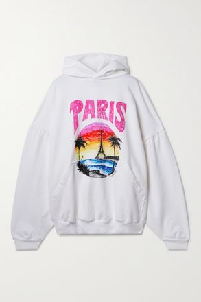 Balenciaga Oversized-hoodie Aus Baumwoll-jersey Mit Print - Weiß