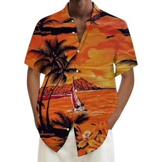 Generic Chemise hawa&iuml;enne d&eacute;t&eacute; pour homme - Motif palmier hawa&iuml;en des Cara&iuml;bes - Chemise amusante &agrave; manches courtes boutonn&eacute;e - Coupe ample - Style cubain - S