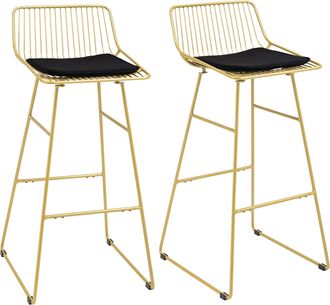 HOMCOM 2er Set hohe Küchenhocker Hohe Küchenstühle mit gepolsterter Rückenlehne und Stahlrahmen 120 kg Belastbarkeit für Bar Lounge Esszimmer Golden