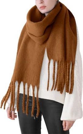 Generic &Eacute;charpe imprim&eacute;e dhiver pour femme - Macaron &eacute;pais - Ch&acirc;le chaud - Couleur unie - Grande &eacute;charpe tress&eacute;e - &Eacute;charpe bio, marron, taille unique