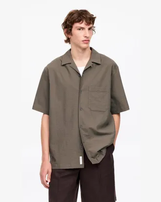 Arket Seersucker-Hemd Mit Kubanischem Kragen -Beige
