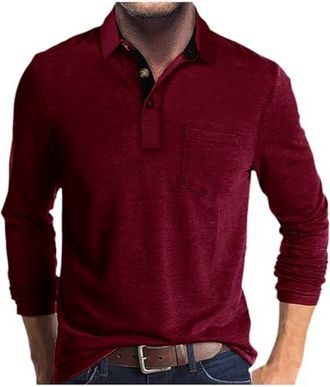Generic Top Homme Col Revers- Sweat-Shirt &agrave; Manches Longues-Haut Grande Taille Casual avec Boutons Chemise Polyvalent Confortable Basique Blouse Automne Hiver