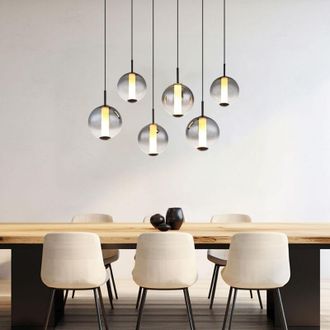 Globo Lighting Globo Lighting - Lampe suspension lampe de table &agrave; manger lampe suspendue verre noir 6 flammes fum&eacute;e led h 120 cm
