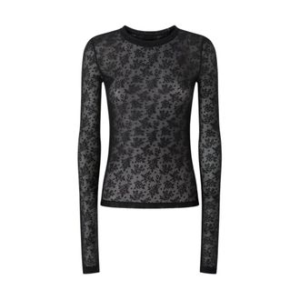 Pinko Rundhalsausschnitt Slim Spitzen-T-Shirt - - Tops - Damen - Schwarzk - S