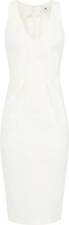 Elisabetta Franchi Femme, Robes, Blanc, Taille: 40 FR Abito midi scollo a V e ricami