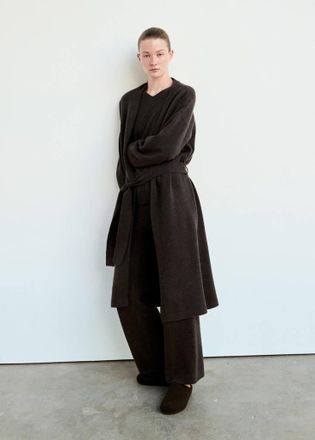 Mango Peignoir long en maille chocolat - Femme - S - MANGO