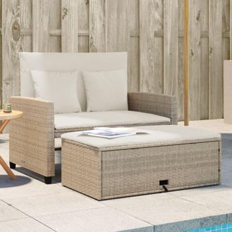 vidaXL Gartensofa mit Kissen 2-Sitzer Beige Poly Rattan - Vidaxl