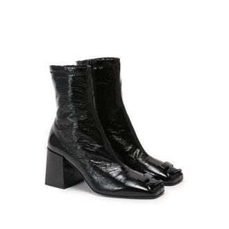 Courr&egrave;ges Bottines vernies zipp&eacute;es en coton et cuir m&eacute;lang&eacute;s