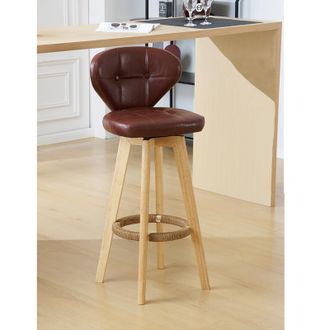 Generic Set Mit 2 Drehbaren Barhockern In Thekenhöhe (29 Zoll) Mit Rückenlehne, Kunstlederpolsterstühle Auf Massivholzbasis(Brown)