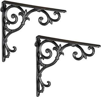 Relaxdays Équerre étagère Murale, Lot de 2, Ancien, Support en Fonte de Fer, Ornements baroques, Vintage, Noir