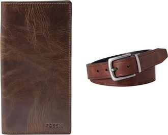 Fossil Herren Derrick Braunes Leder Portemonnaie und Parker Gürtel, Set