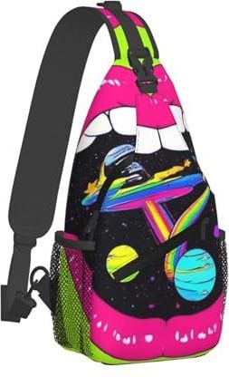 Generic L&eacute;ger Sacoche Tactique L&egrave;vre de bouche avec art extraterrestre OVNI Sac Bandouli&egrave;re Casual Crossbody Bag pour Randonn&eacute;e Femme Cyclisme