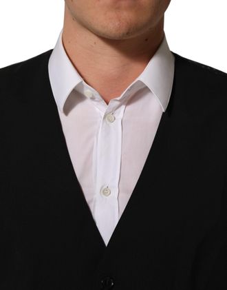 Dolce & Gabbana Mens Black Wool Stretch Waistcoat Formal Dress Vest Virgin Elastane