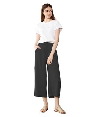 Power Flower Pantalons Capri Femme Taille Haute Pantalons Amples de D&eacute;tente avec Poches Cordon Ajustable Pantalons D&eacute;contract&eacute;s Coupe L&eacute;g&egrave;re (90036-Black,S-M)