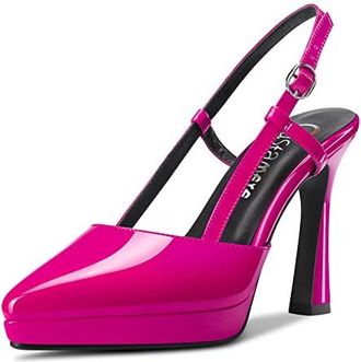 Castamere Femmes Haut High Aiguille Plate-Forme Talon Heel Pointu Bout Slingback Slip-on Escarpins Mariage Dress 10 CM Heels Magenta Rouge A 43 EU